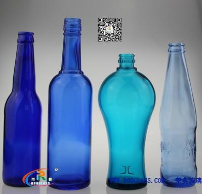 China blue glass beer bottle for sale