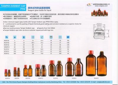 China amber chemical reagent glass bottle with tamper evidient caps,narrow mouth for sale