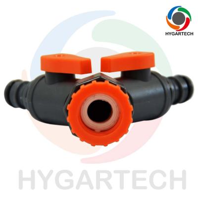 China Plastic Garden Two-Way Manifold Ball Valve  Distributor Tap With Female Thread X Two Click Quick Connect for sale