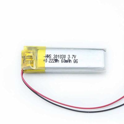 China 3.7V 60mAh Lithium Polymer Battery 301030 Rechargeable Li-Po Replacement Battery with Red Black Lead Wires for Tiny Bluetooth Earbuds， MSDS China Manufacturing for sale