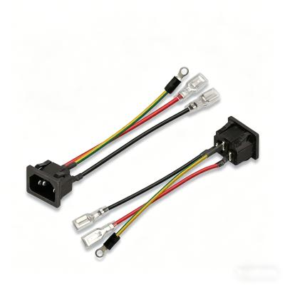 China AC Power Socket Connection Electrical Harness — 6.3mm Spade Terminals, 3-Pin IEC-Style Connector — High-Temperature Terminal Wire for Electrical Equipment for sale
