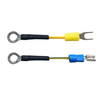 China Custom-Manufactured Wire Harness with Ring-to-U-Fork Cold-Pressed Terminal Wire — 0.75 mm² Yellow-Insulated Green Grounding Cable Assembly (RV1.25-4S Terminal) for sale