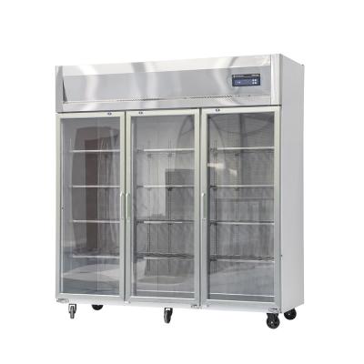 China Commercial Three Door Upright Freezer with Digital Control Dual Temperature and Frost Free for Hotel Kitchen for sale