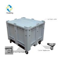 China HUADING Vegetable Warehouse Gray Solid Plastic Stacking Pallet Tank Box with Lid and Wheel for sale