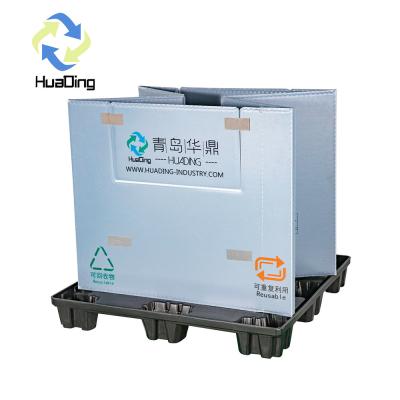 China Black Gray Blue HUADING Collapsible Container Corrugated Foldable Plastic Pallet Square Sleeve Box with Lids for sale