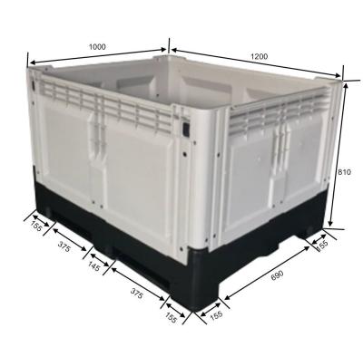 China 1200*1000*810mm zware opvouwbare plastic opslagcontainer voor fruit en auto-onderdelen Te koop