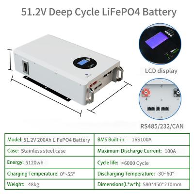 China Bateria de lítio solar certificada 200ah 48V/51.2V100ah com tipo montado no rack e na parede à venda