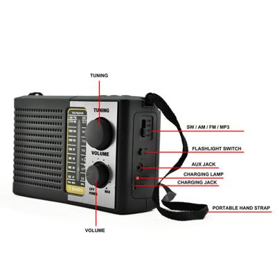 China Outdoor Solar Camping Radio Multifunctional AM FM SW Usb Radio With Bright Torch BT Speaker for sale