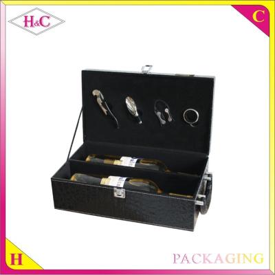 China Luxury handmade 2 pcs leather wine box for sale
