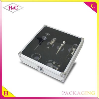 China Luxury aluminum wine corkscrew gift box with glass window wine opener box for sale