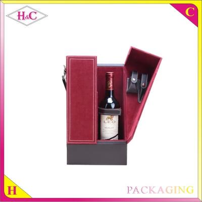 China Handmade luxury pu leather wine box with handle for sale