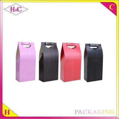 China Red 2 pcs handmade luxury pu leather wine packaging bag for sale