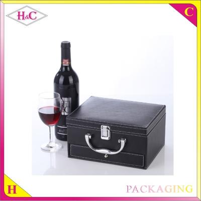 China Luxury black Pu leather corkscrew box opener box for sale