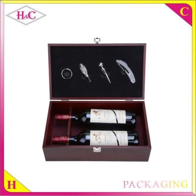 China Red 2 pcs handmade luxury mdf wood wine gift box for sale