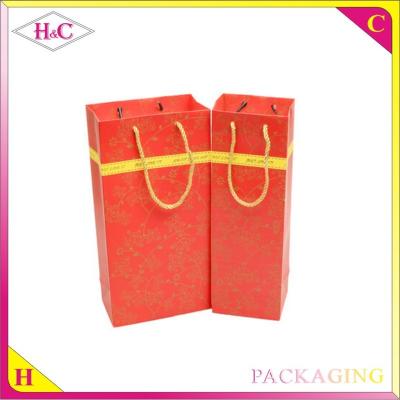 China Luxury handmade reusable paper gift wine bag for sale