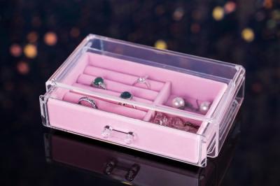 Cina Organizzatore da tavolo acrilico dei gioielli del cassetto rosa del velluto in vendita