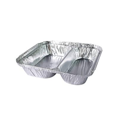 China 2 Compartment Aluminum Foil Container With Llid Capacity 750ml Serving Pan for sale