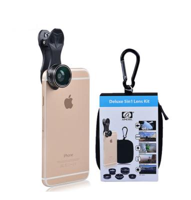 China 5in 1 Lens Kit Fish Eye Wide Angle Macro Telephoto 2X CPL Clip phone lens for iPhone 6 7 xiaomi mobile phones DG5 for sale