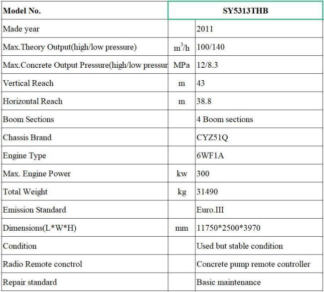Concrete Mixer Machine 43 Meter Used Concrete Pump Heavy Equipment