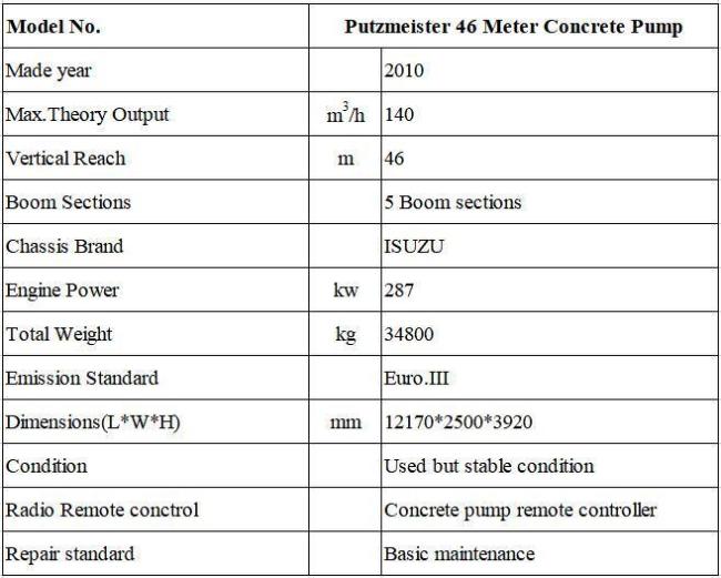 Ready Mix Concrete Pump Putzmeister M46 Second Hand Constrction Machine
