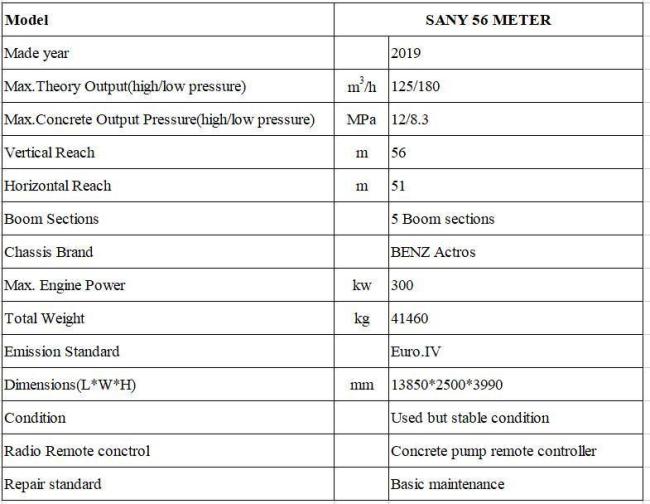 Used Concrete Pump Sy 56 Meter Second Hand Heavy Equipment