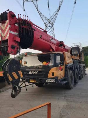 China Geel Sany Volledig hydraulische 100 ton mobiele kraan tweedehands voor alle stoepen Te koop