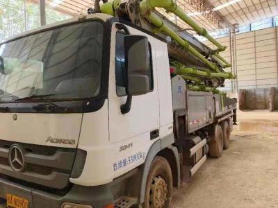 중국 회사 재고 레드 49 미터 메르세데스 차시 콘크리트 펌프 트럭 3458 펌프 시간 판매용