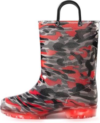 China OEM PVC Light Up Childrens Wellington Boots With Handles Streamlined Design for sale