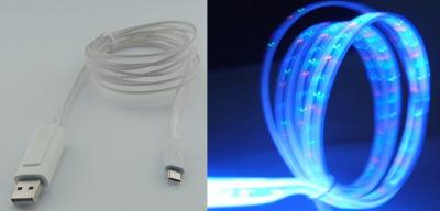 China Clear Flat Multicolor Luminescent USB Charge Cable TO Micro 5-pin Cable for sale