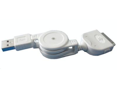 China White Retractable Cable USB2.0 AM to 30 pin Apple Connector Cable for sale