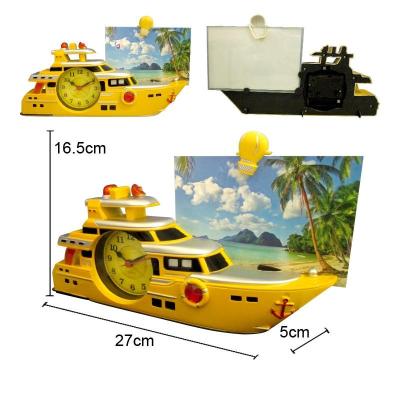 China Glazing Paint Yacht Shape Quartz Alarm Clock with Glass Photo Frame for sale