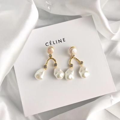 China New Celine Winter Style Pearl Earrings Plated 18K Gold Brass Ear Stud JY0001 for sale