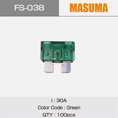 China FS-038 30A Green 100 pcs MASUMA auto Standard Blade Fuses 90982-07011 98200-33000 MS810969 URJ201L for sale
