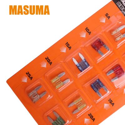 Cina 10 pezzi di fusibili per auto a lame standard colorate per auto 50-30A MASUMA FS-061 17*9,5*1cm in vendita