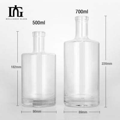China OEM/ODM Acceptable Glass Bottle for Spirits 500ml 750ml Rum Vodka Whiskey Gin Bottle for sale