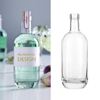 China Custom Shape Glass Base Empty Spirit 500ml 700ml 750ml 1 Liter Gin Bottle for Liquor for sale