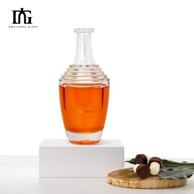 China Custom 200ml Unique Design Glass Bottle for Rum Whisky Vodka and Cork Seal for sale