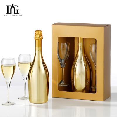 Cina 75cl Oro elettroplato Blu Rosa Spiriti vuoti Champagne Bottiglia di vetro con effetto metallico in vendita