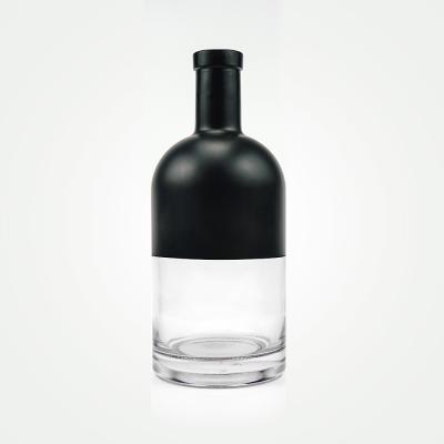 China Collar Material Glass Gin Bottle 500ml 750ml Frosted Black Spirit Liquor Vodka Bottle for sale