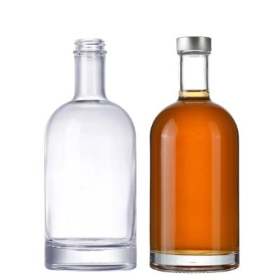 China Doorzichtige ronde glazen fles voor gedistilleerde dranken Vodka Gin Rum Brandy 750 ml 500 ml 375 ml Te koop