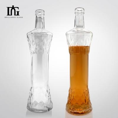 China Custom Design Glass Whiskey Decanter 700ml with Cork Screw Cap and Creative Collar for sale