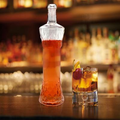 China Custom Design Glass Whiskey Decanter 700ml with Cork Screw Cap and Creative Collar for sale