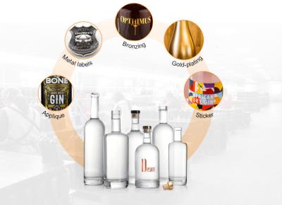 Cina Personalizzazione del logo Colletto di vetro Bottiglie di whisky vuote con tappi 500ml 700ml 750ml 1000ml in vendita