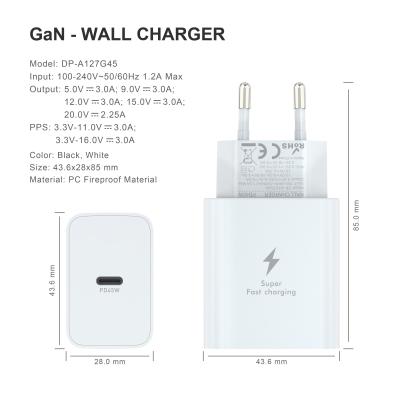 China Private Mold 45W GaN USB-C Wall Charger For MacBook Pro/Air IPad Pro Galaxy S23 Te koop