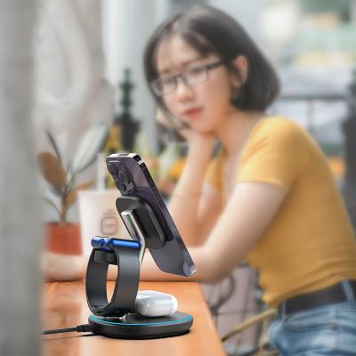 중국 ABS 15W Qi Magnetic Multifunctional Wireless Charging Desktop 3 in 1 Stand for Iphone 판매용