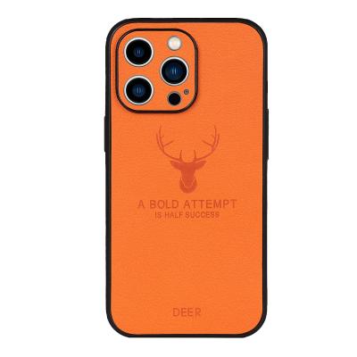 China Deer Pattern Leather TPU Mobile Phone Case for iPhone 15 Pro Max 14 Pro Camera Lens Protection for sale