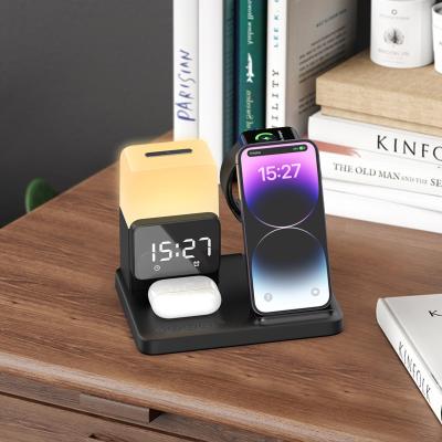 China LED Alarm Clock 6 In 1 Table Lamps with Fast Wireless Charger and Mobile Phone Holders for sale