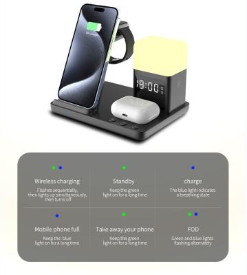 China Digital Alarm Clock 15W Fast Charger 6 In 1 Wireless Charger with 9V-1.67A Input Te koop