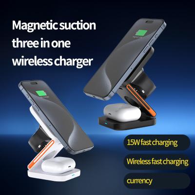 China 15W draadloos oplader voor smartwatch en telefoon Draagbare 3 in 1 oplaadoplossing Te koop