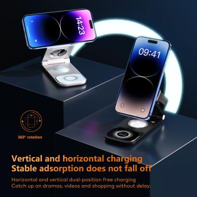Cina Desktop 3 in 1 caricabatterie wireless stand aspirazione magnetica 15W caricabatterie wireless per telefono cellulare in vendita